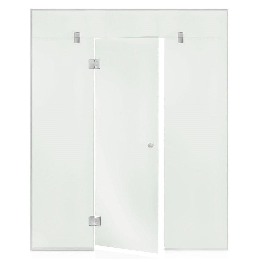 Saunan lasiseinä Andres Glass, ovi, iso lisäpala, kaksi korkeaa ikkunaa ...