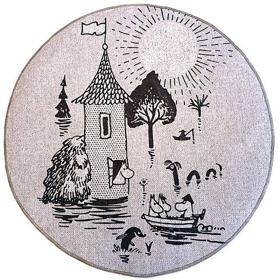 Pyöreä matto Muumi Suuri tulva harmaa, eri kokoja