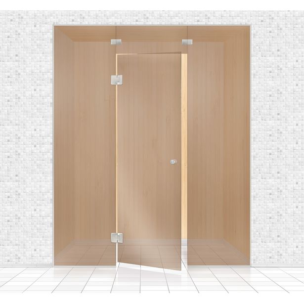 Saunan lasiseinä Andres Glass, ovi, lisäpala ja kaksi korkeaa ikkunaa ...