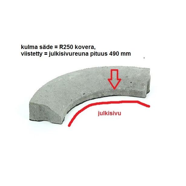 Rudus Liimattava reunakivi , kulma R250 kovera, 490x130x80mm, sileä ...