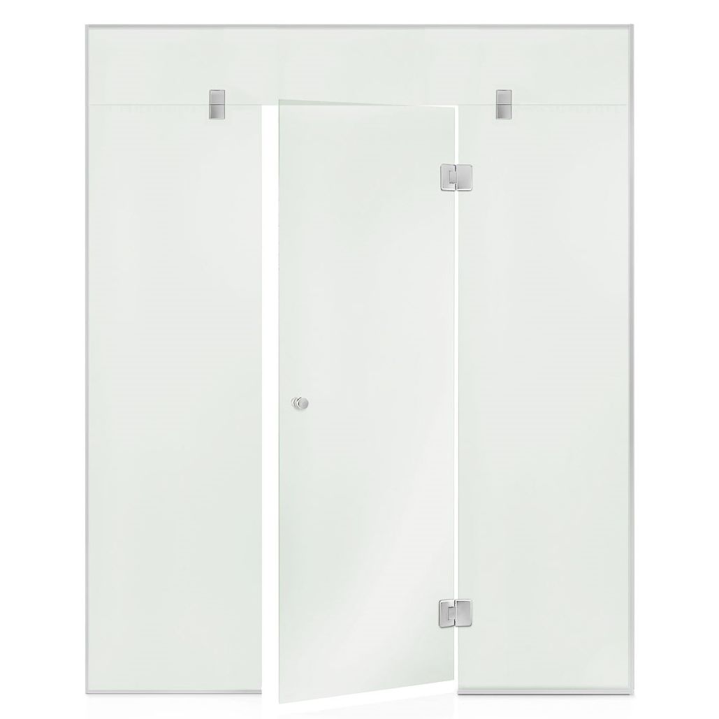 Saunan lasiseinä Andres Glass, ovi, iso lisäpala, kaksi korkeaa ikkunaa ...