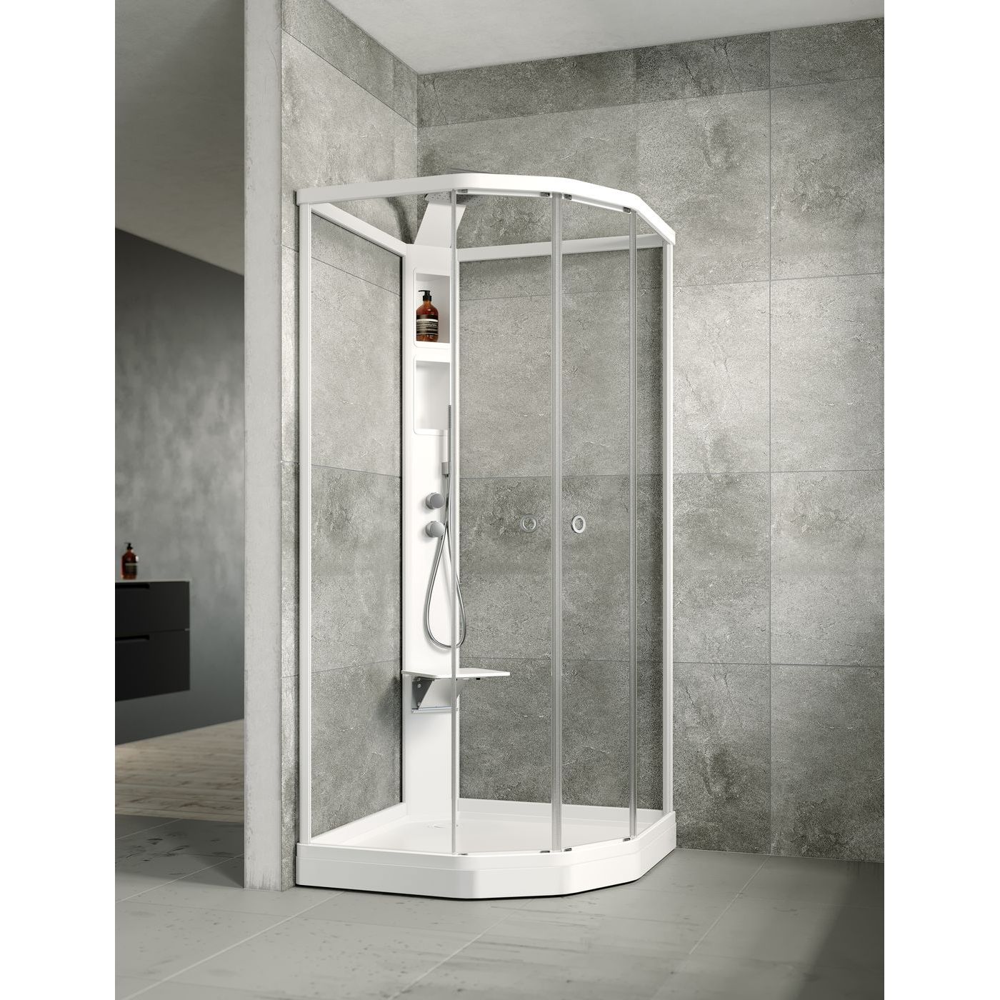 Suihkukaappi Flow Semi Lux, kirkas lasi, valkoinen takaseinä, eri ...