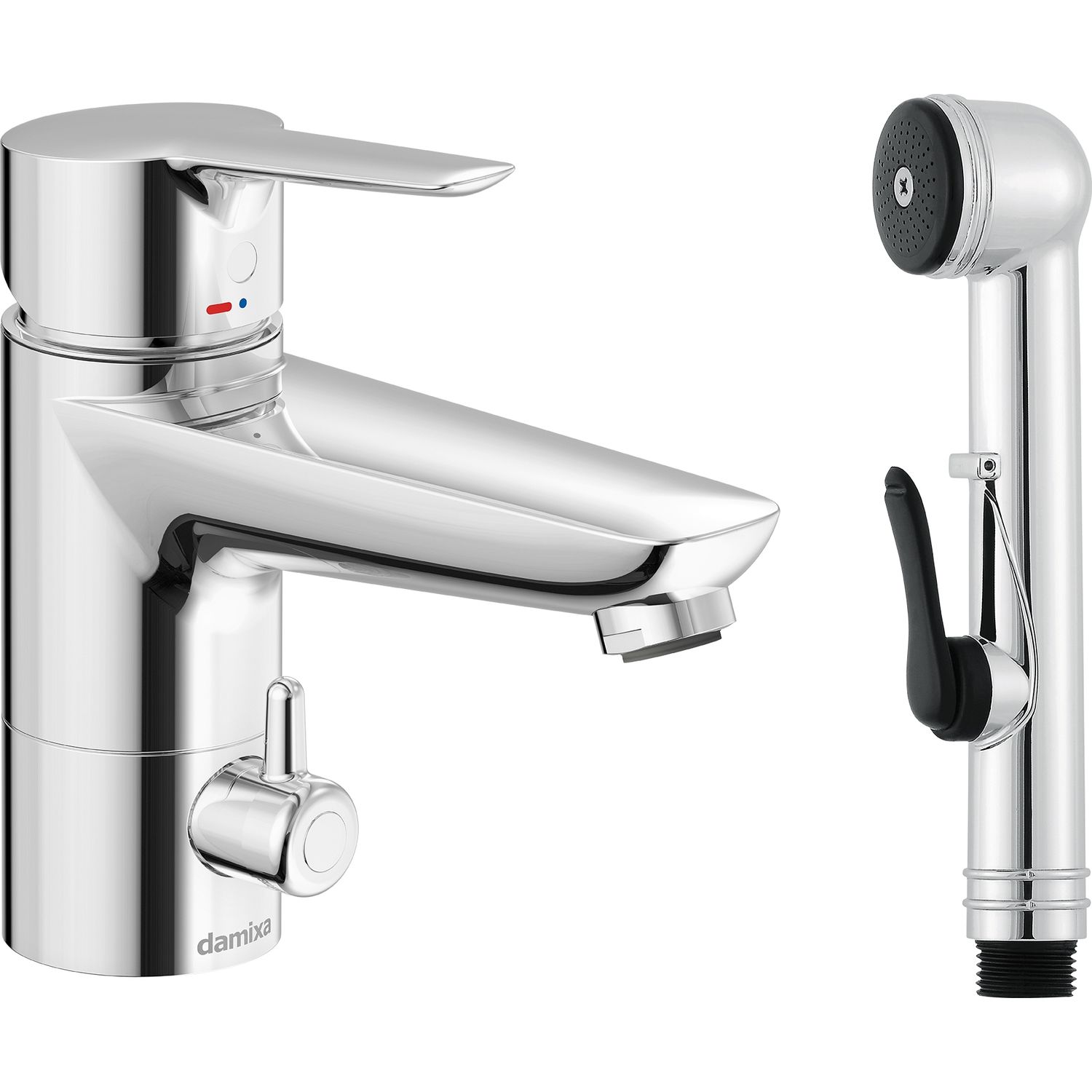 Pesuallashana Damixa Core, bideesuihkulla ja pesukoneventtiilillä, kromi | Netrauta.fi