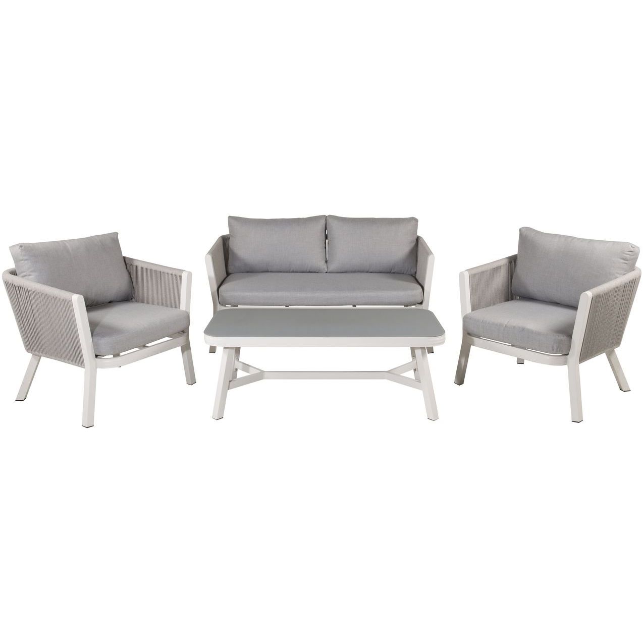 Sohvaryhmä Venture Home Virya, 2-istuttava sohva, sohvapöytä ja 2 nojatuolia, harmaa/valkoinen ...