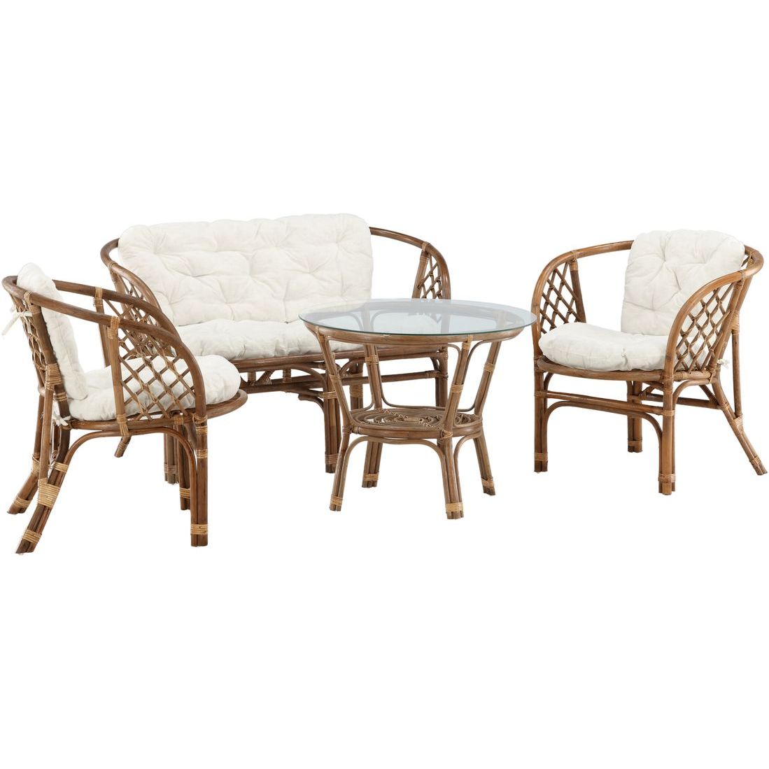 Rottinkisohvaryhmä Venture Home Wera, 2-istuttava sohva, sohvapöytä ja 2 nojatuolia, rottinki ...