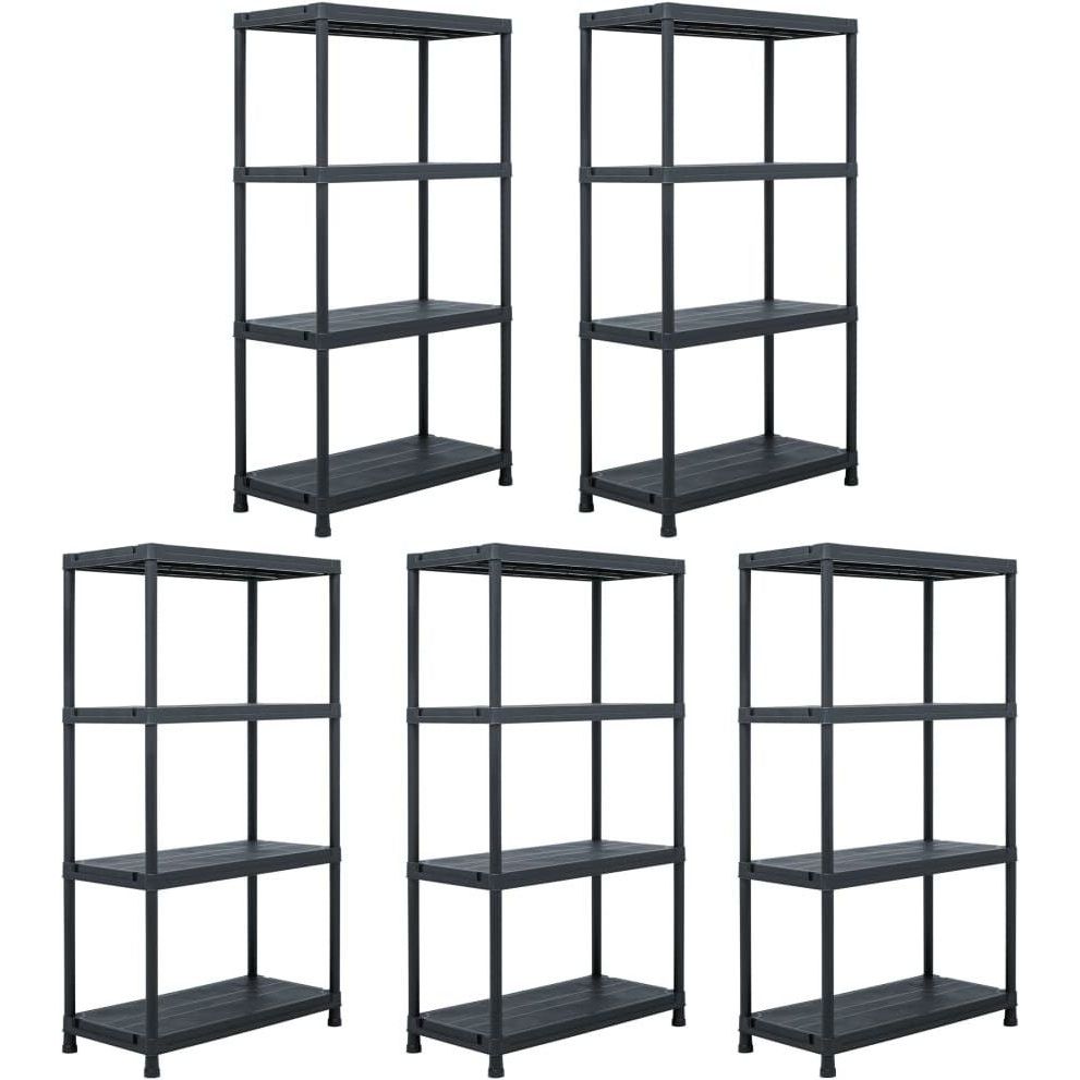 Varastohyllyt, 5kpl, muovi, 60x30x138cm, musta | Netrauta.fi