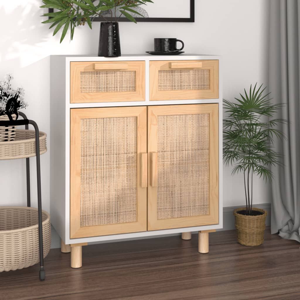 Senkki 60x30x75 cm mänty ja luonnonrottinki valkoinen | Netrauta.fi